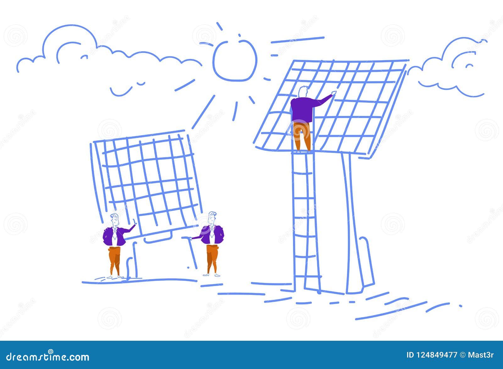 Men Installing Solar Panel Alternative Energy Resource Business Team ...