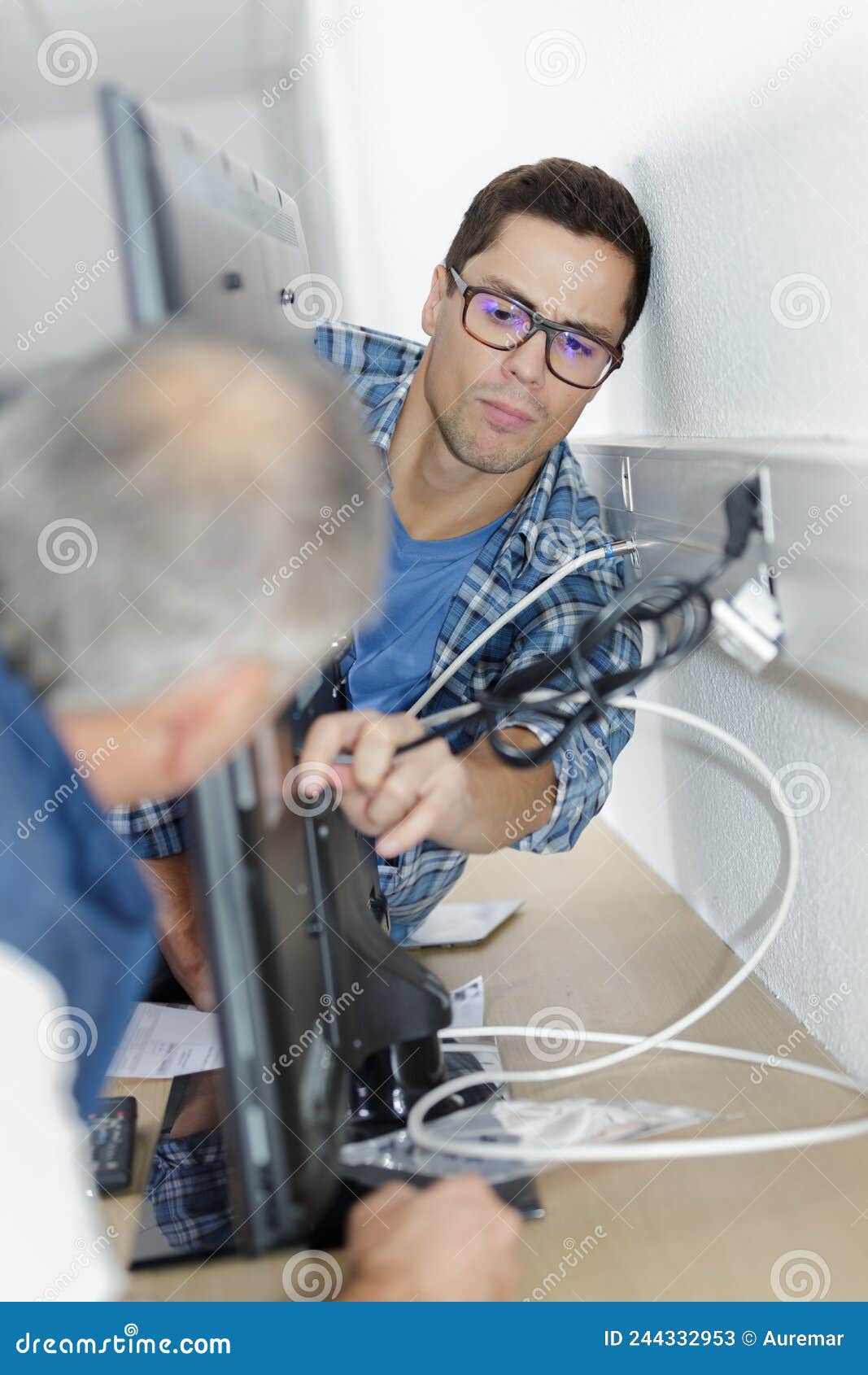 Men Installing Television on Wall Stock Image - Image of design ...