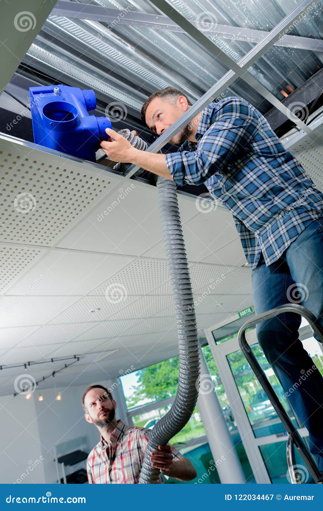 Men Installing Ventilation in False Ceiling Stock Image - Image of tube ...
