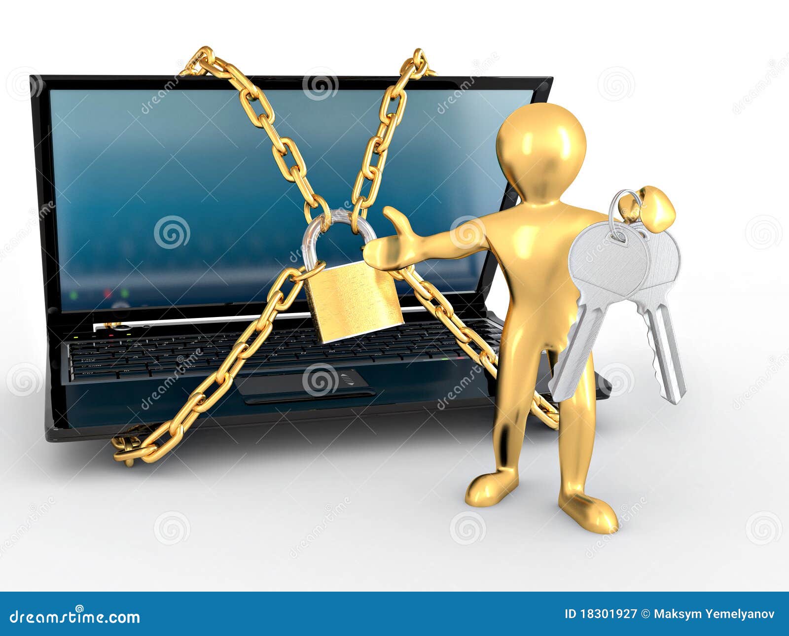 Men with Keys and Laptop with Chains and Lock. Stock Illustration ...