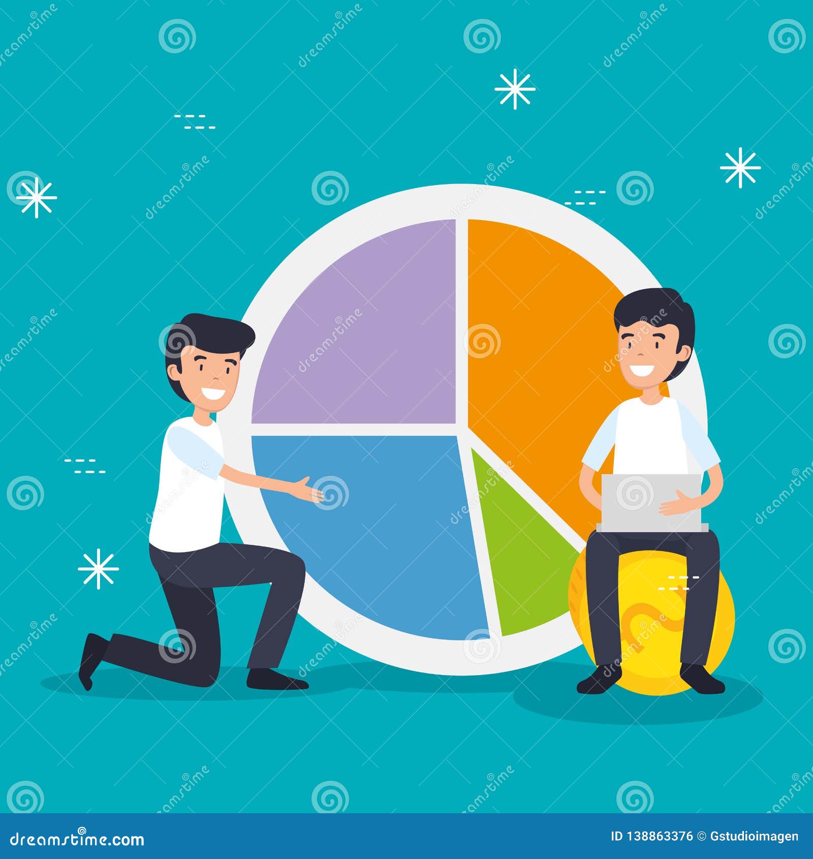 Men with Laptop Technology and Statistics Diagram Stock Vector ...