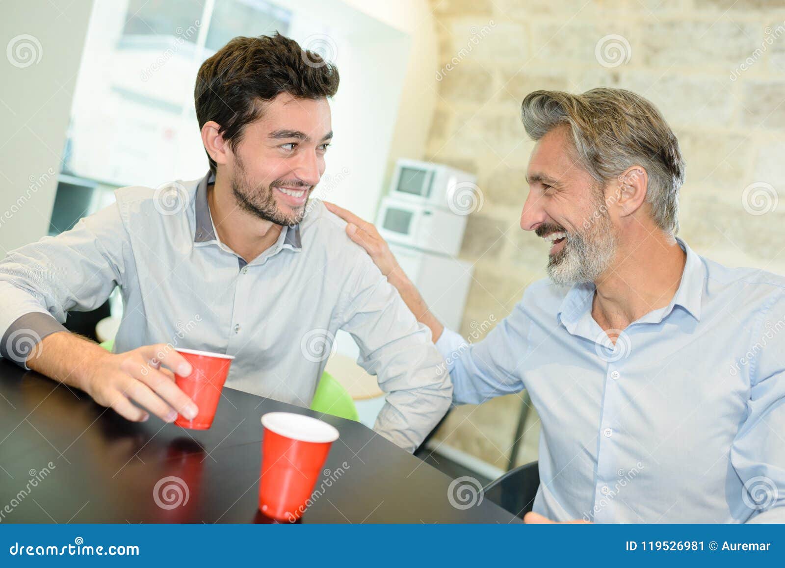 Men Laughing and Drinking Coffee Stock Image - Image of smile, break ...