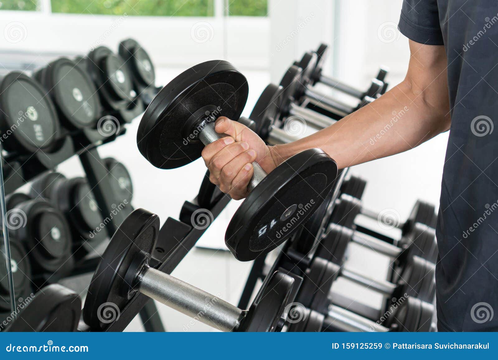 Men Lifting Dumbbell Weights for Exercise in Fitness Stock Image ...