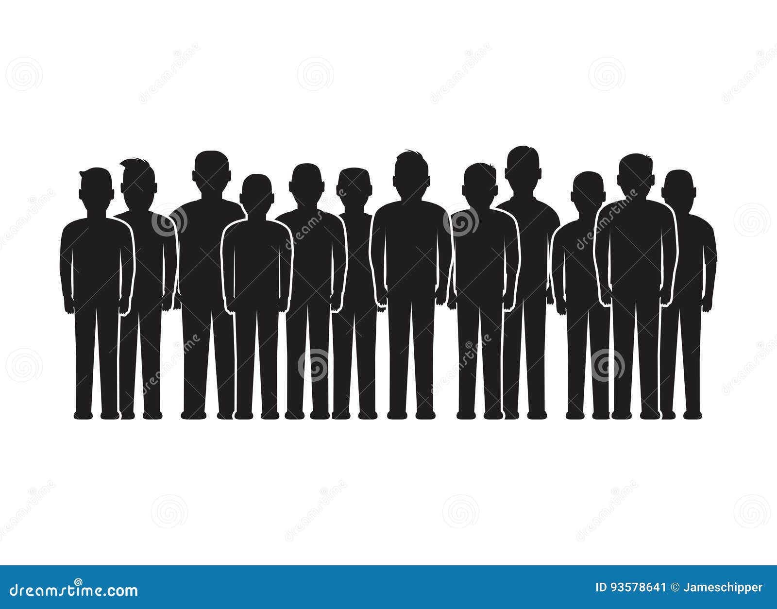 Men in a line stock vector. Illustration of cartoon, black - 93578641