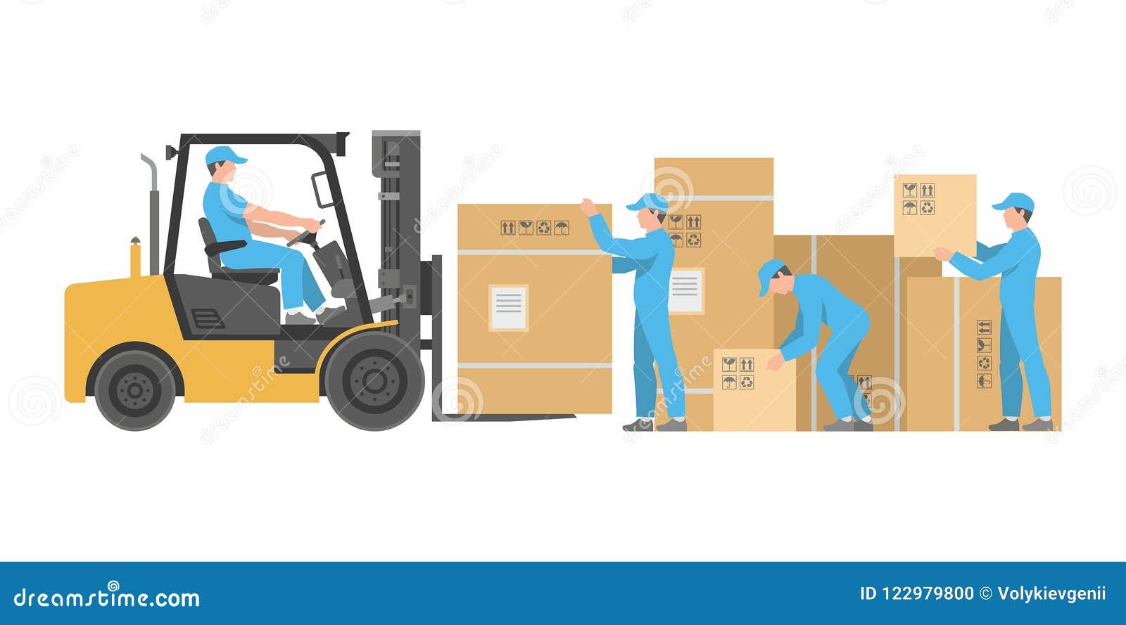 Loading Boxes With Goods From Warehouse Into Different Types Of Cargo ...