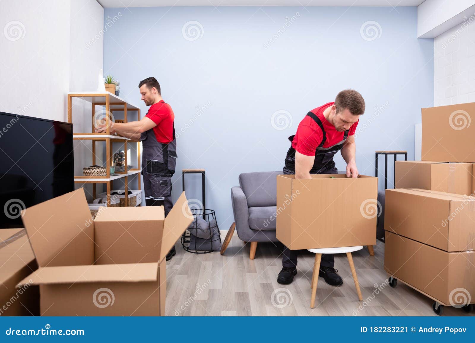 Men Loading the Cardboard Boxes during Moving Stock Image - Image of ...