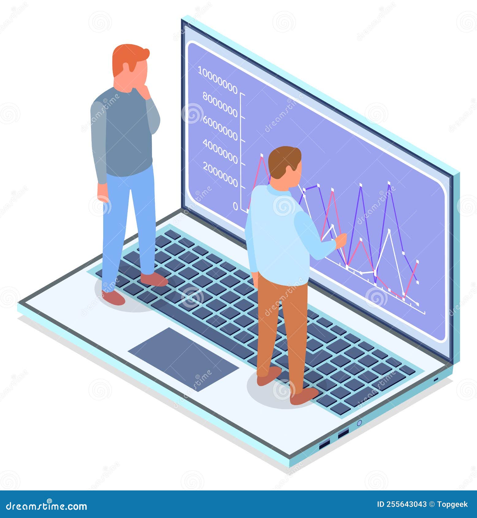 Men Looking Analysing Chart, Graphic at Screen of Laptop, Web Analytics ...