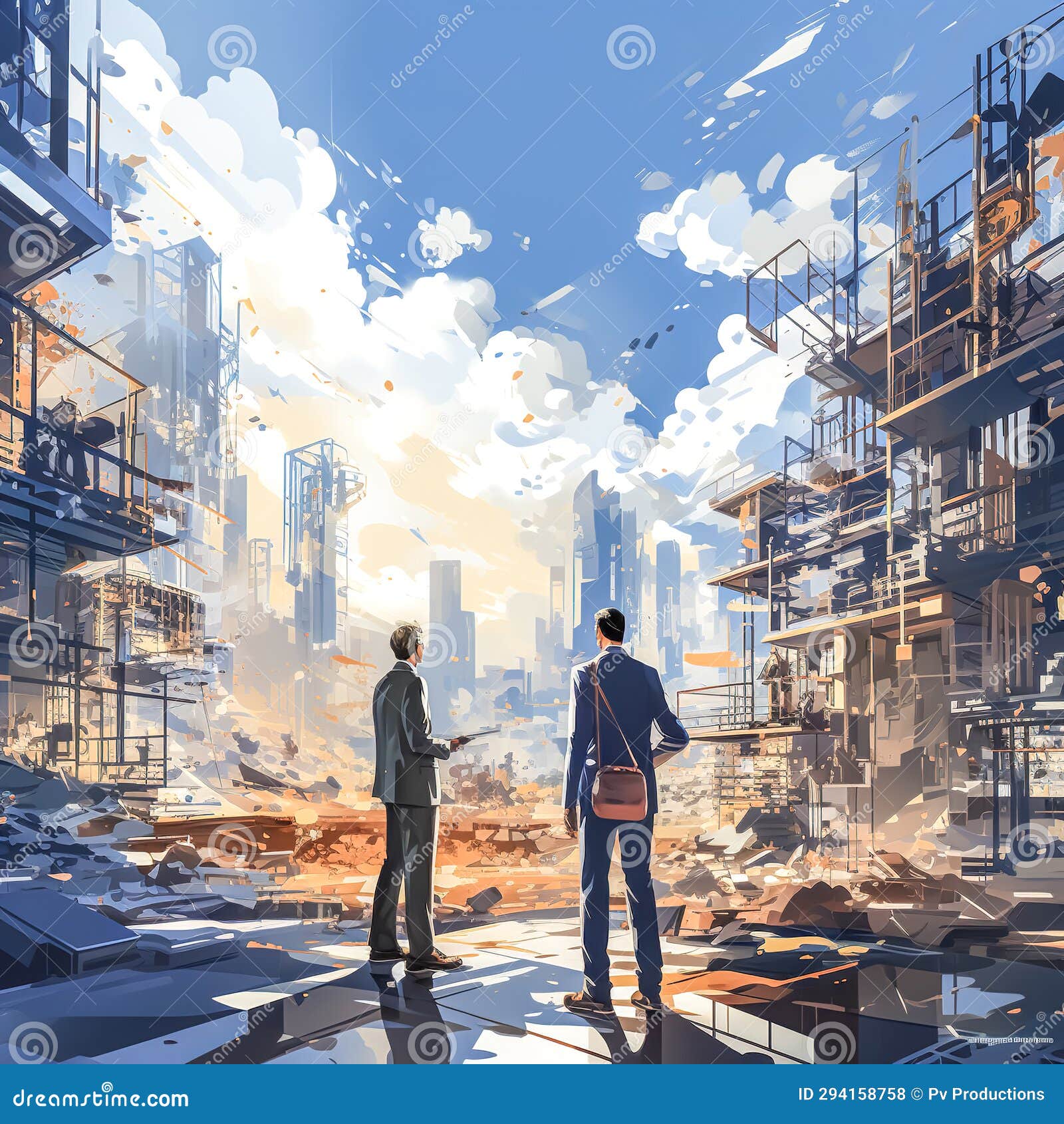 Men Looking at Construction and Architecture of Buildings. Stock Photo ...