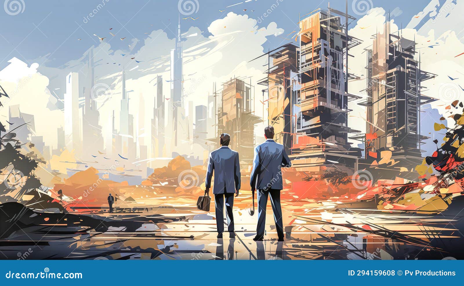 Men Looking at Construction and Architecture of Buildings. Stock Photo ...