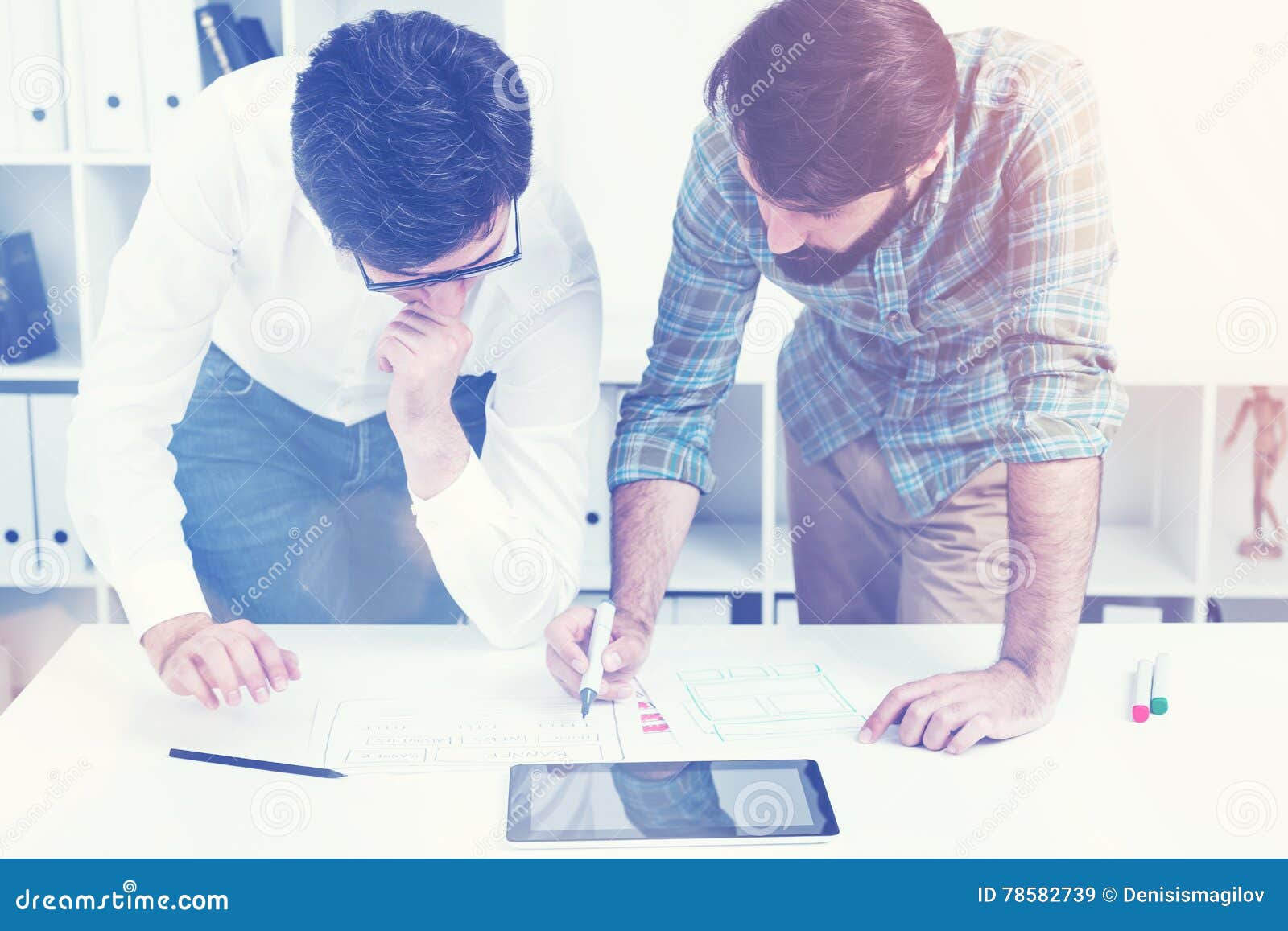 Men Near Table Discussing Business, Toned Stock Image - Image of ...