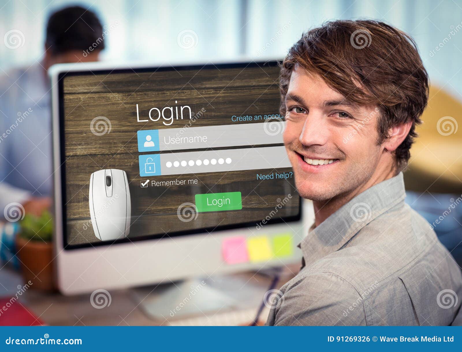 Men in the Office with the Computer. Login Screen Stock Photo - Image ...