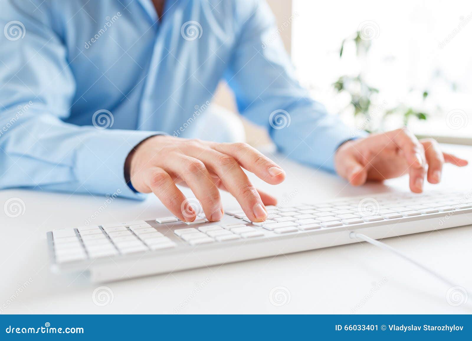 Men Office Worker Typing on the Keyboard Stock Image - Image of blue ...