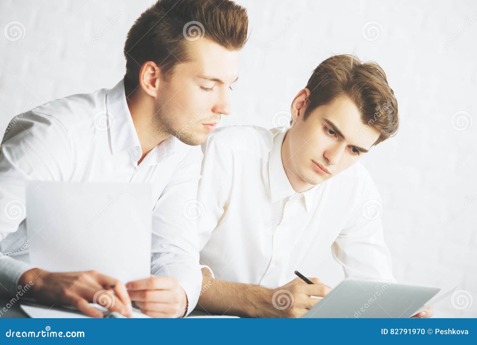 Men in Office Working on Project Stock Photo - Image of documents ...