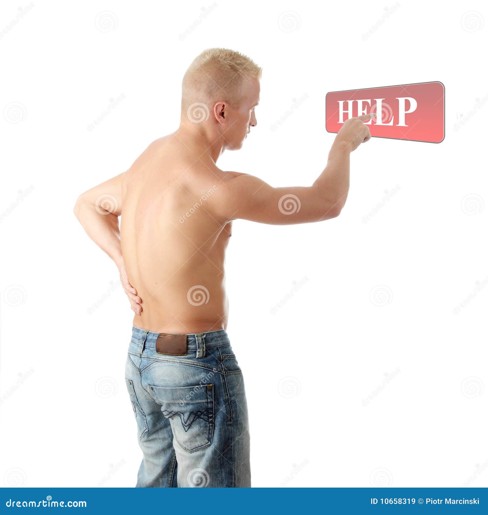 Men with Pain in His Back Coling for Help Stock Image - Image of health ...