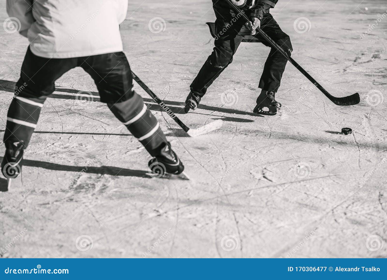 Men Play Hockey on the Rink during the Day Stock Image - Image of game ...