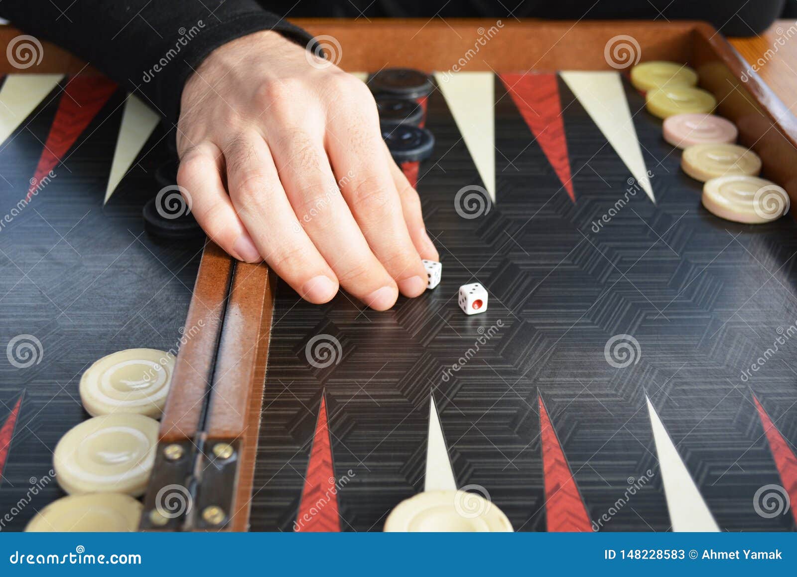 Men Playing Backgammon and His Holding Dice Stock Image - Image of ...