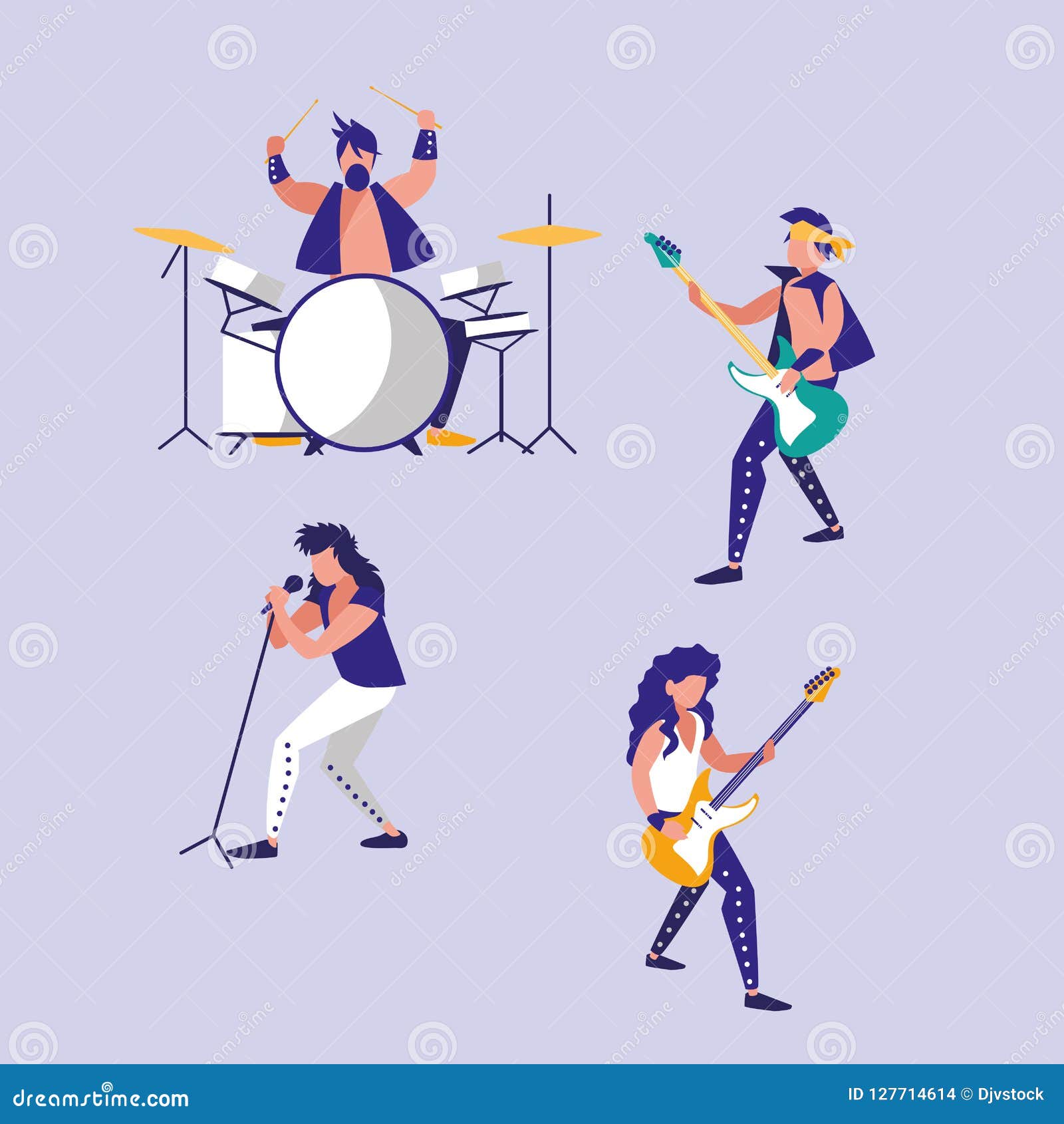 Men Playing Drums Avatar Character Stock Vector - Illustration of ...