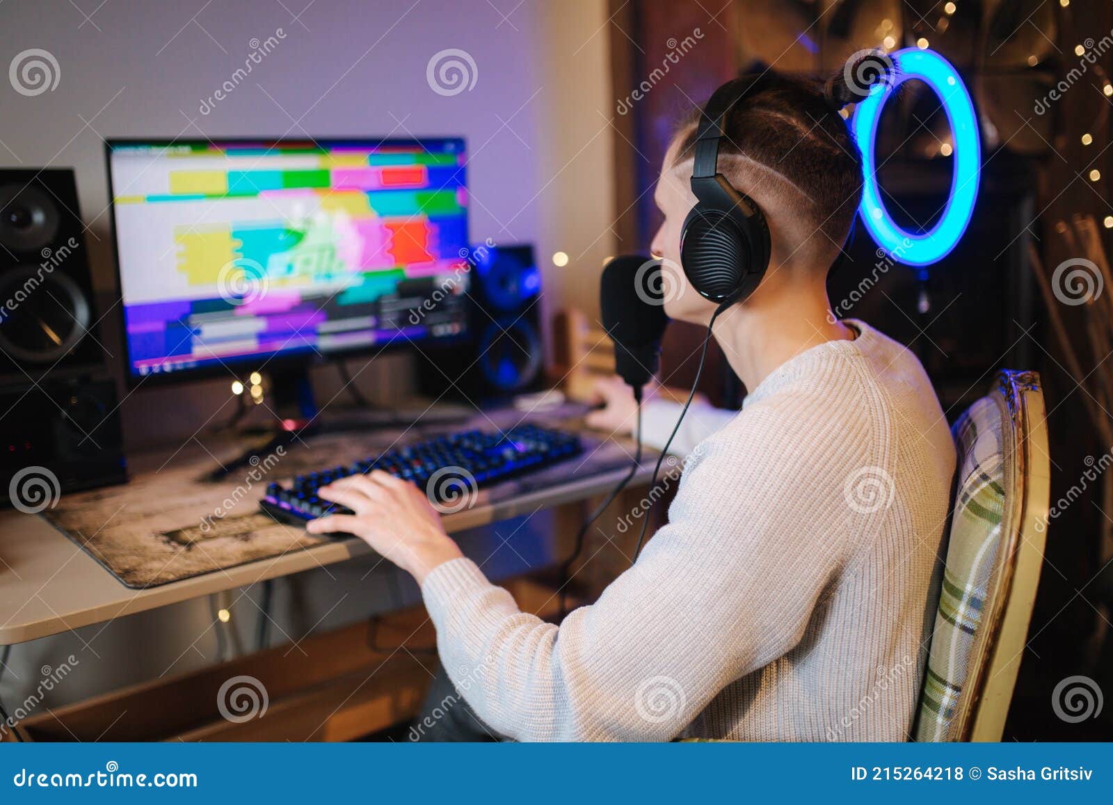 Men Playing Online Video Games at Home Using Powerful Computer ...