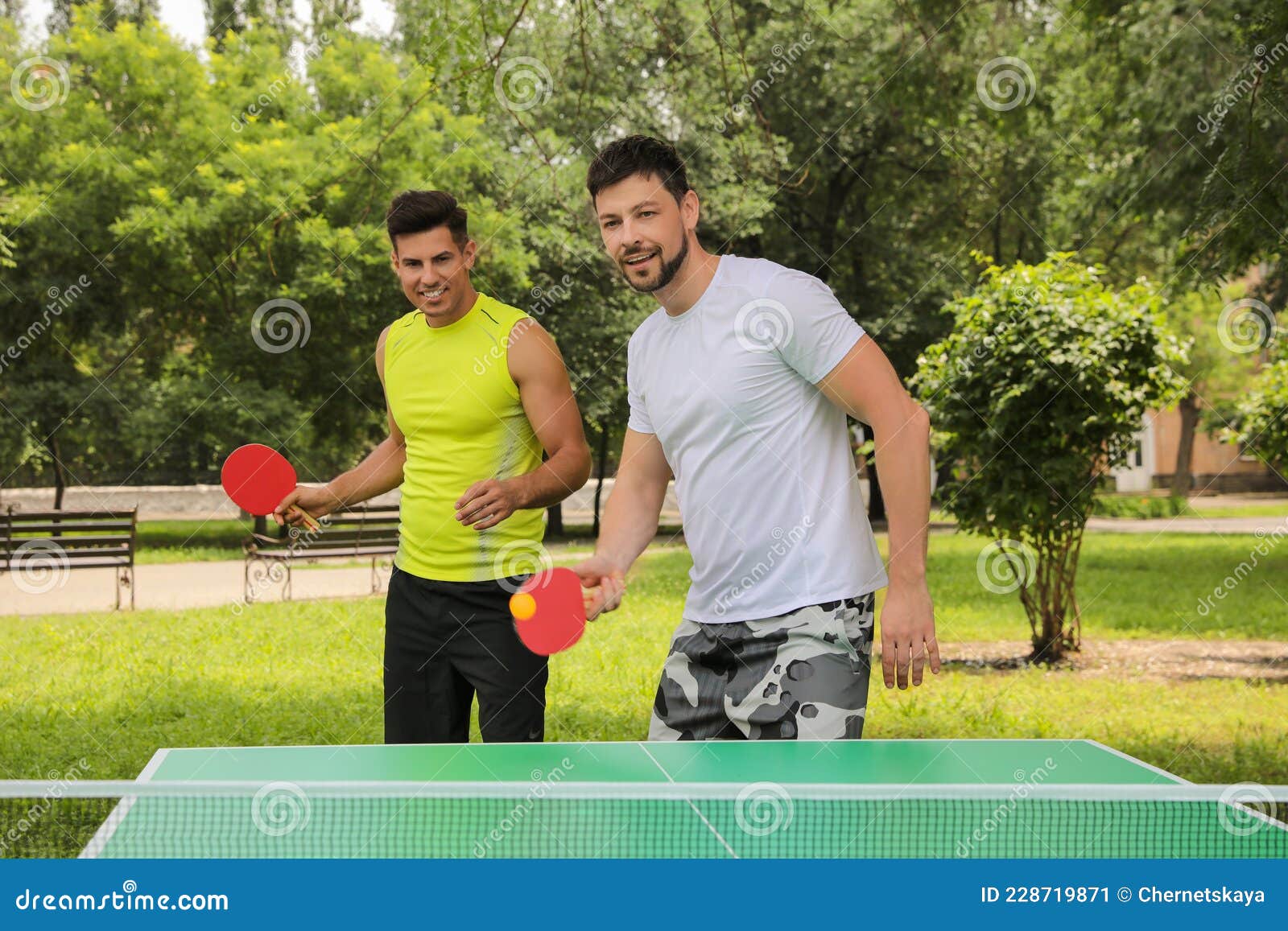 Men Playing Ping Pong in Park on Summer Day Stock Image - Image of ...