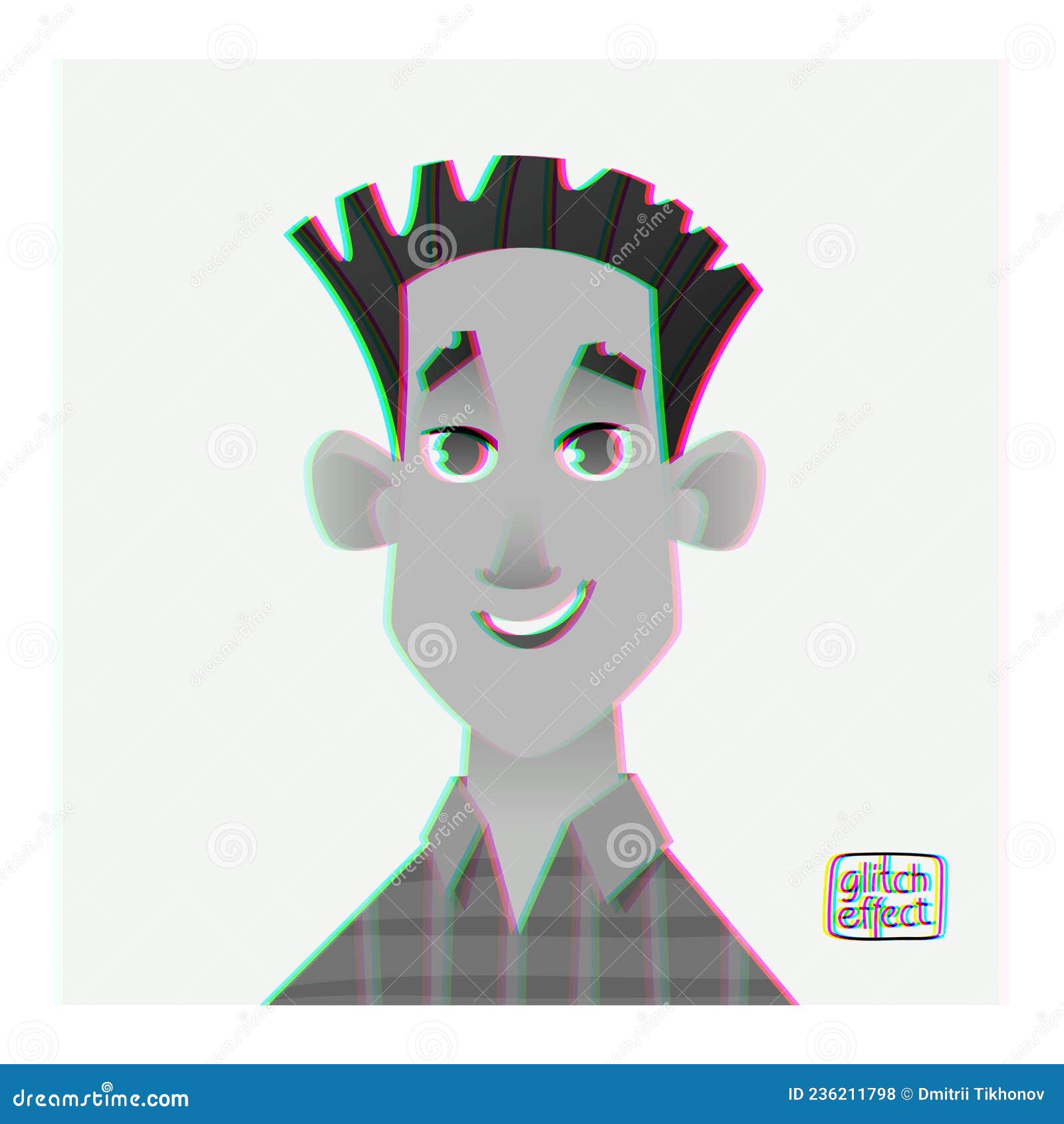 Men Portrait in Style Effect Screen Glitch. Avatar, User Face for a Web ...