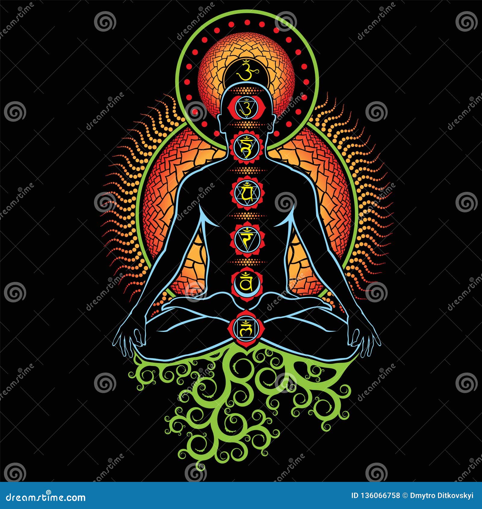 Human body chakras system stock illustration. Illustration of yoga ...