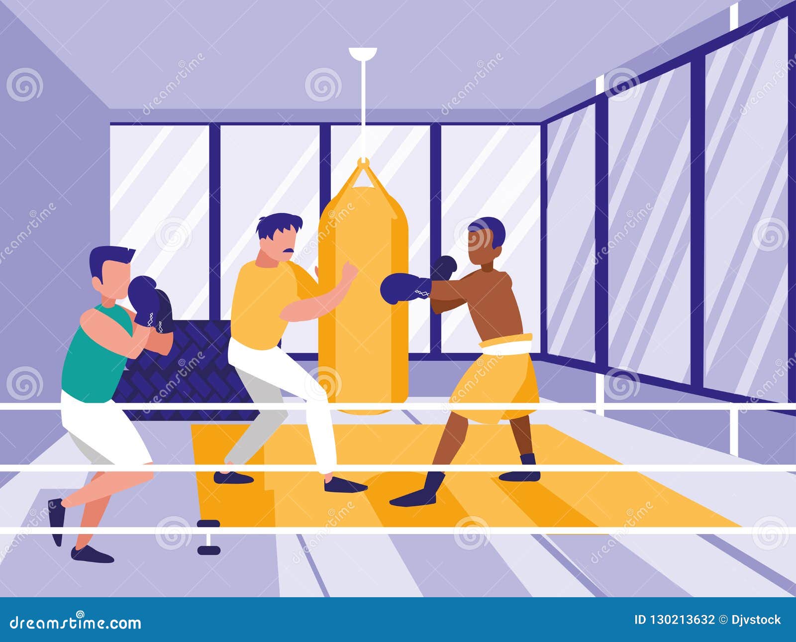 Men Practicing Boxing in Gym Stock Vector - Illustration of empty ...