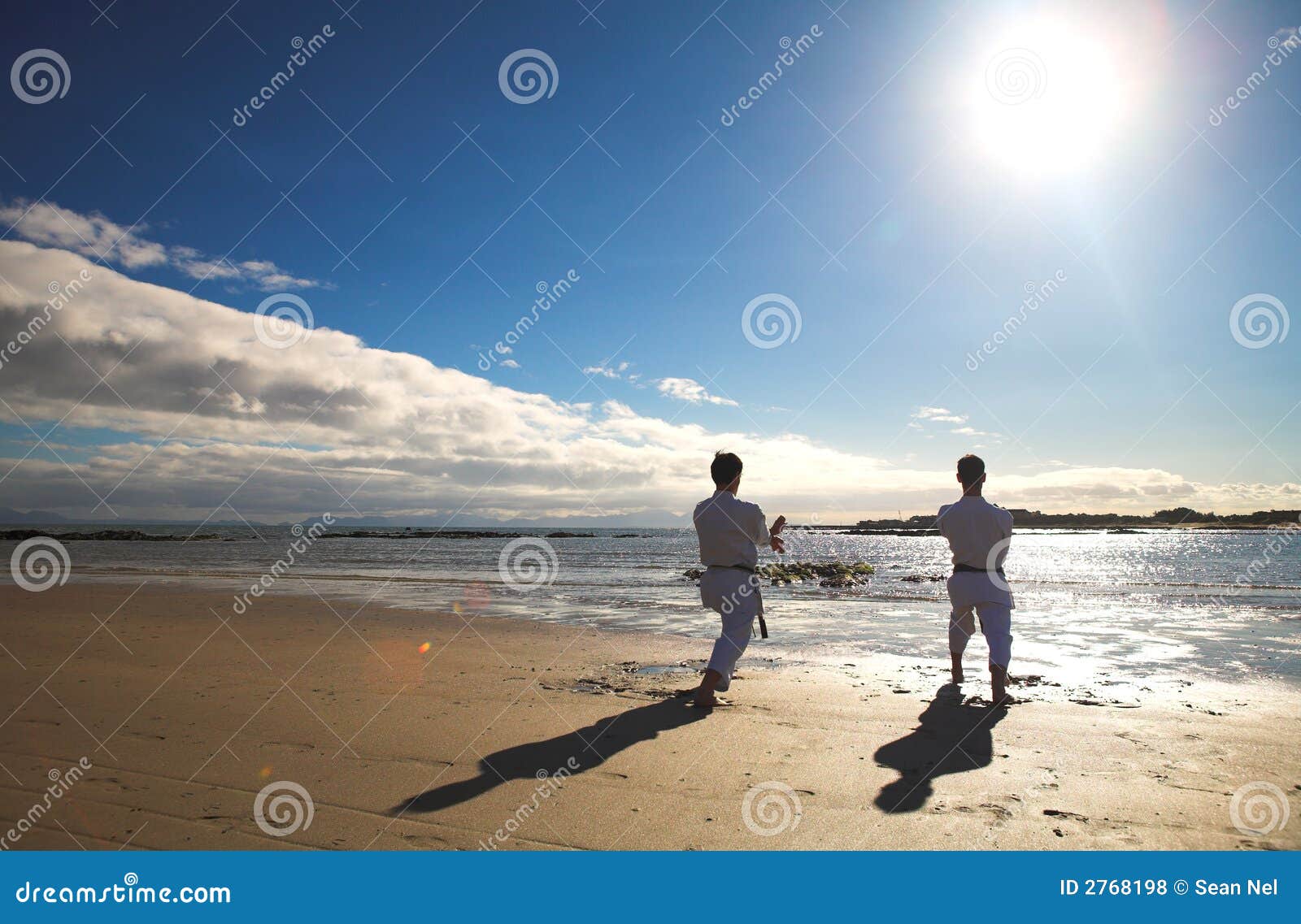 Men Practicing Karate On Beach Stock Photography | CartoonDealer.com ...