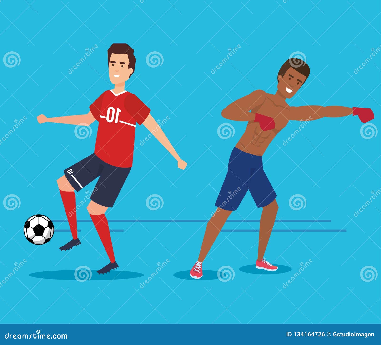 Men Practicing Soccer and Boxing Stock Vector - Illustration of ...