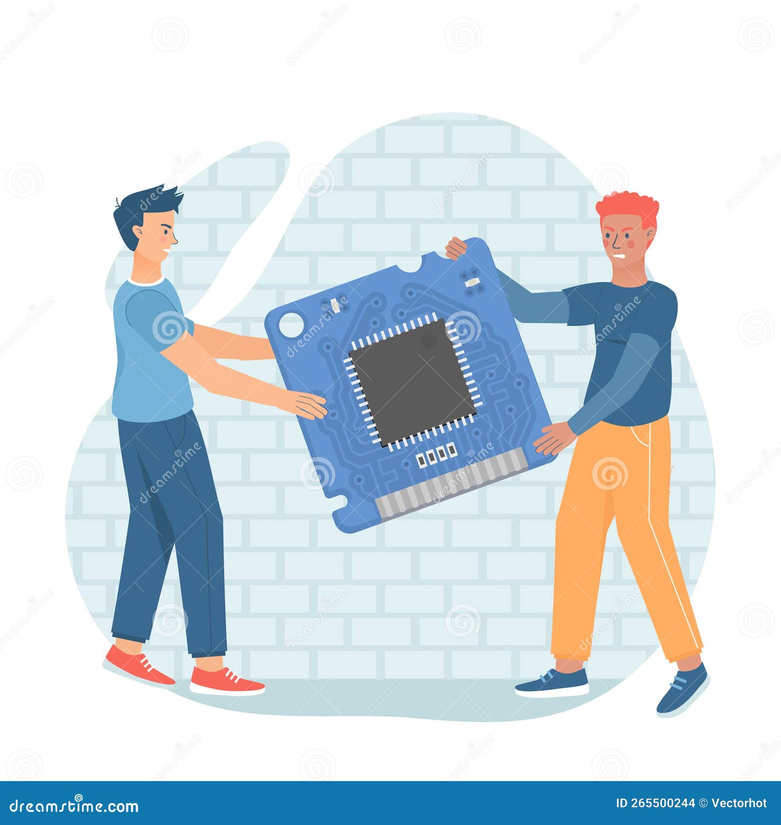 Men Pulling Compete For The Microcircuit. Global Microprocessors ...