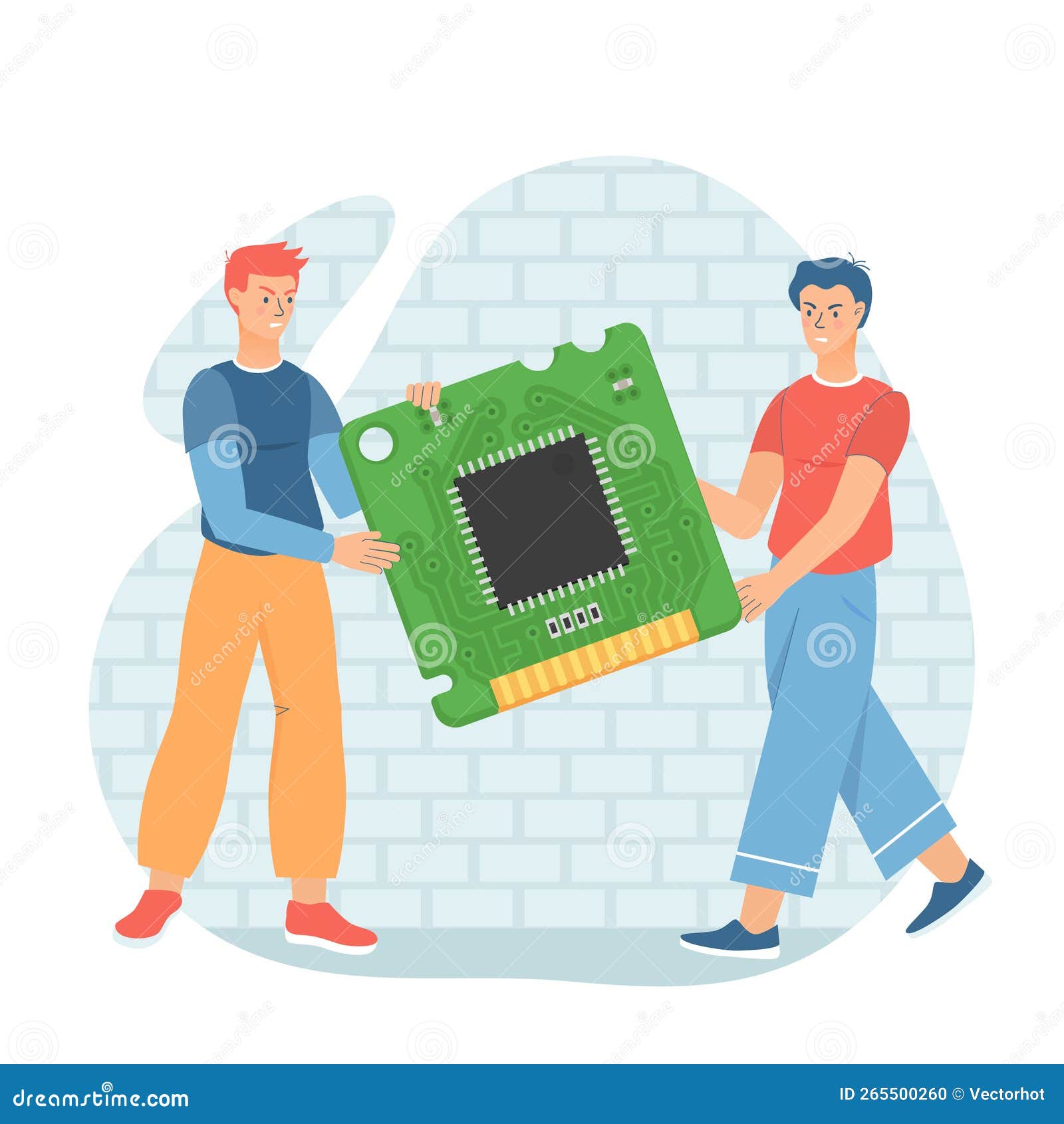 Men Pulling Compete For The Microcircuit. Global Microprocessors ...