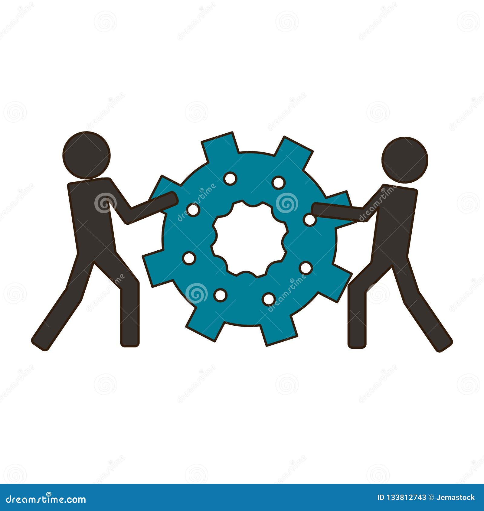 Men pulling gear pictogram stock vector. Illustration of teamwork ...