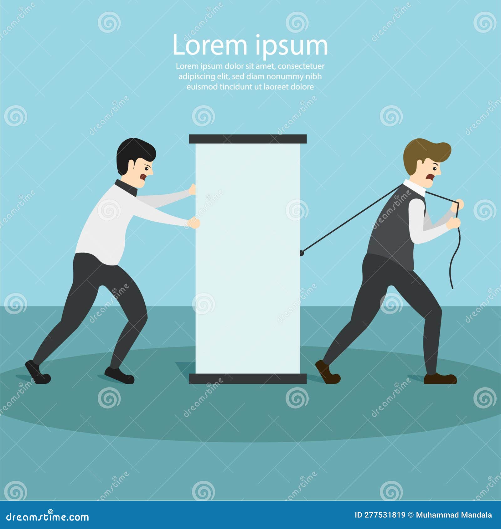 Men Push and Pull the Screen. Business and Teamwork Concept Stock ...