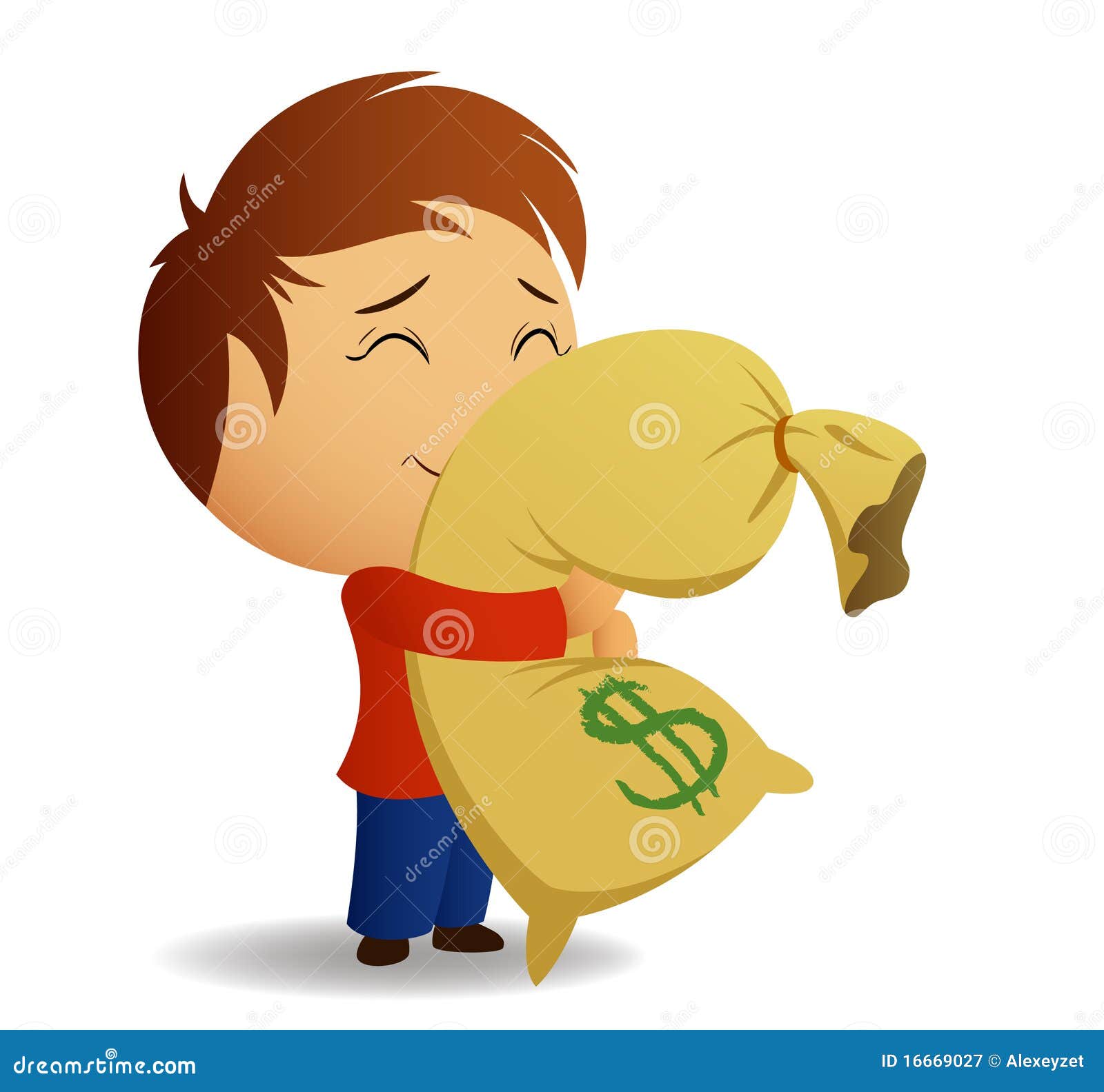 Men in Red Shirt Hug the Bag with Money. Stock Vector - Illustration of ...