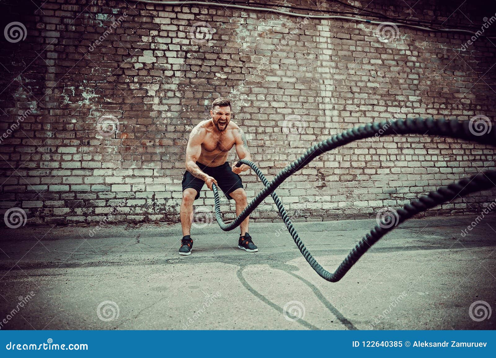 Men with Rope, Functional Training Stock Image - Image of effort, cross ...