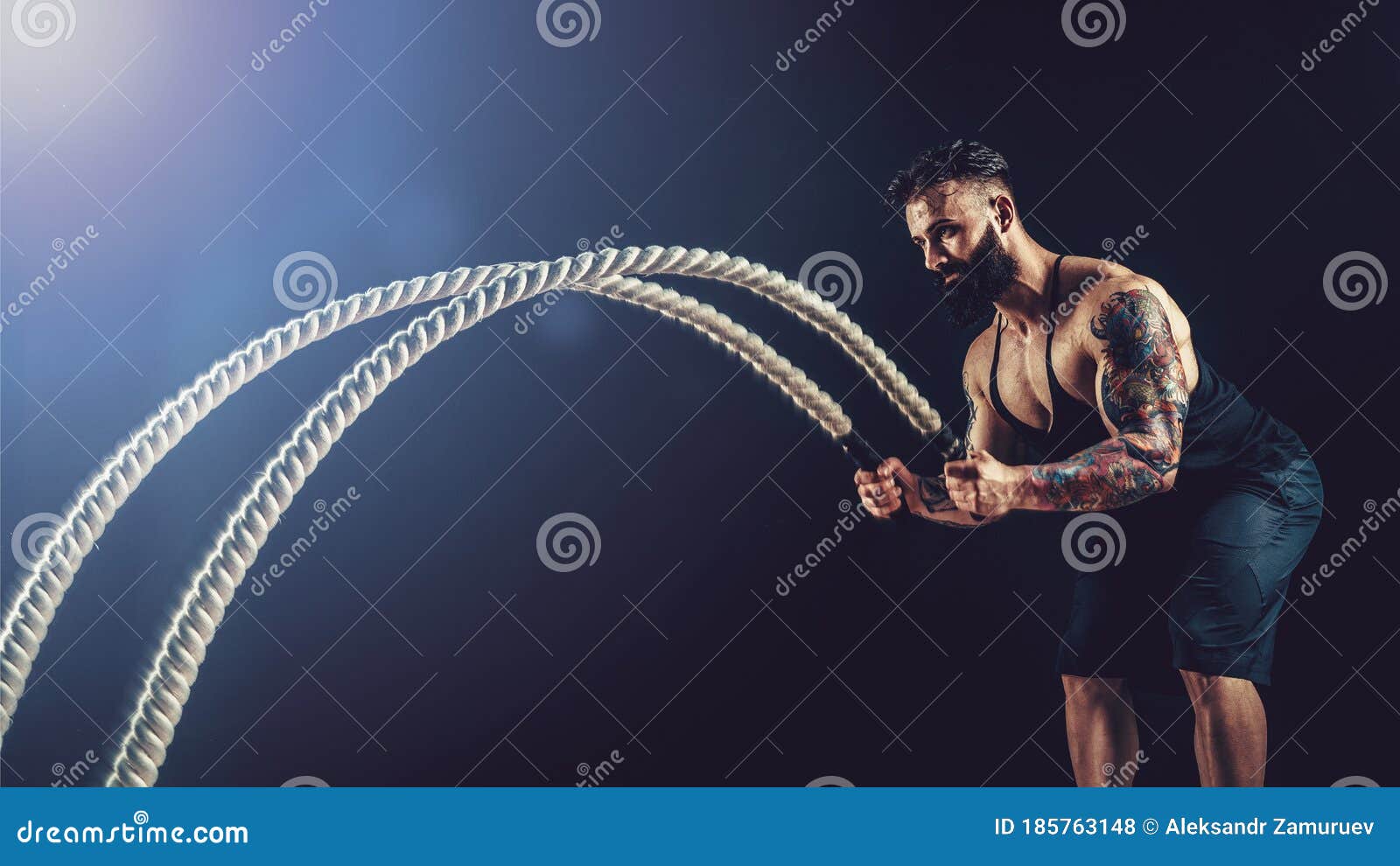 Men with Rope in Functional Training. Studio Shot, Isolate Stock Photo ...