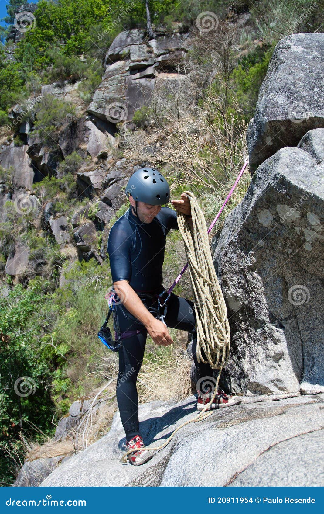 Men with Rope for Rappelling Stock Photo - Image of adventure, vertical ...