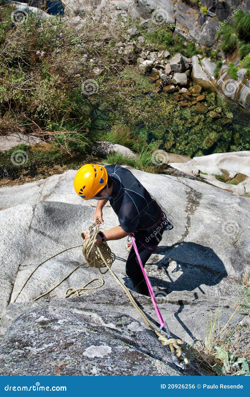 Men with Rope for Rappelling Stock Photo - Image of edge, waterfall ...