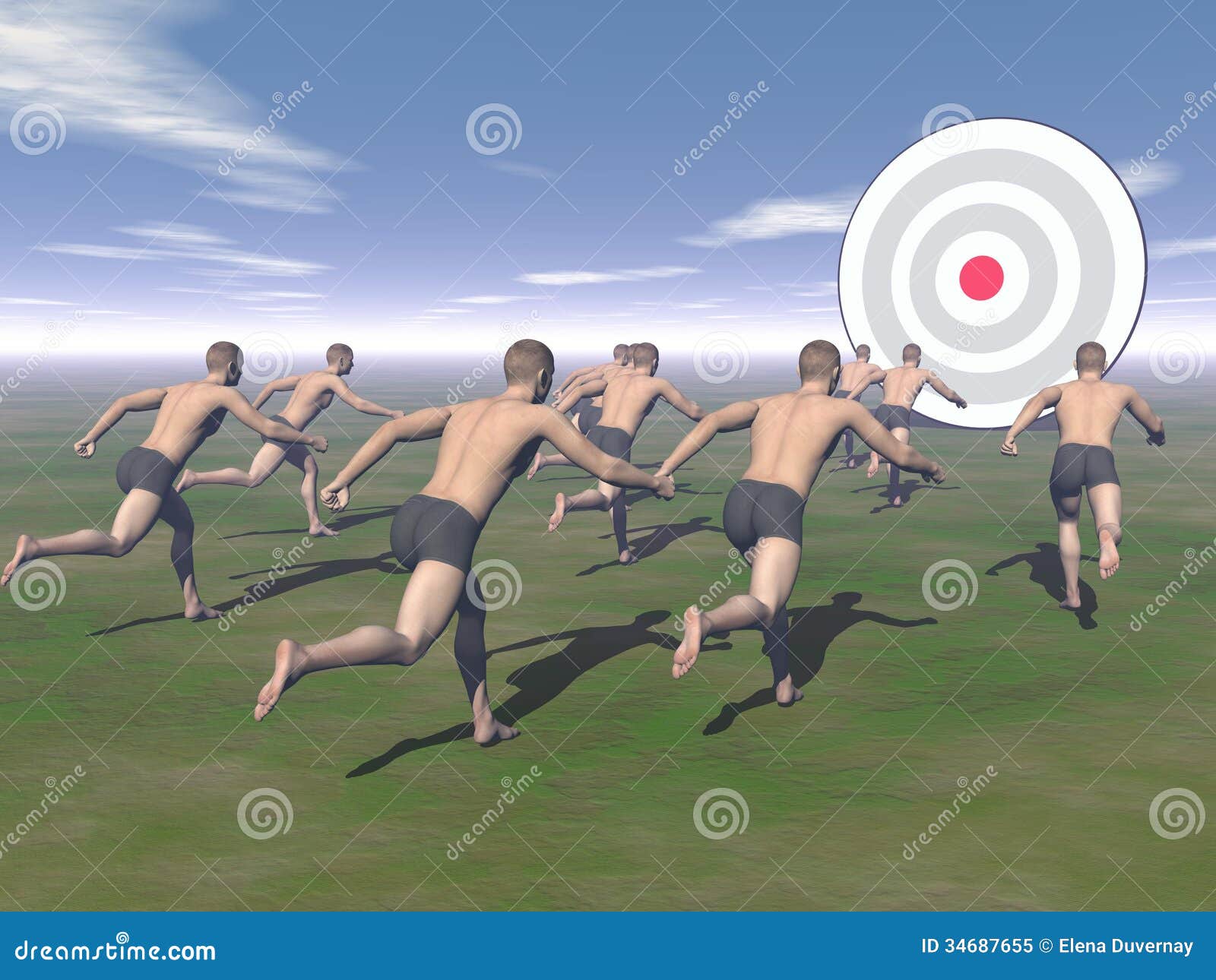 Men Running To a Target - 3D Render Stock Illustration - Illustration ...