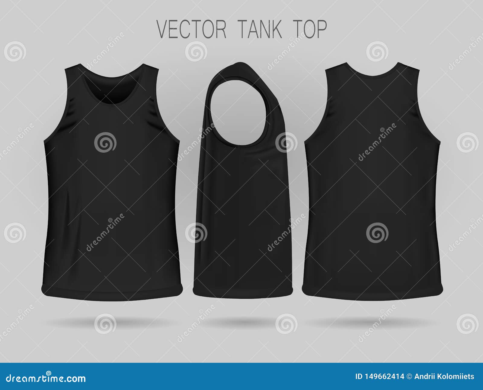 Men`s Black Tank Top Template in Three Dimensions: Front, Side and Back ...