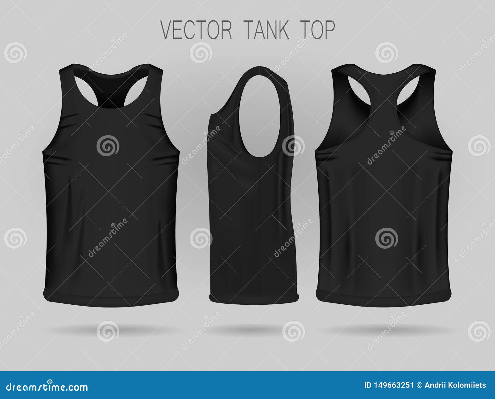 Men`s Black Tank Top Template in Three Dimensions: Front, Side and Back ...