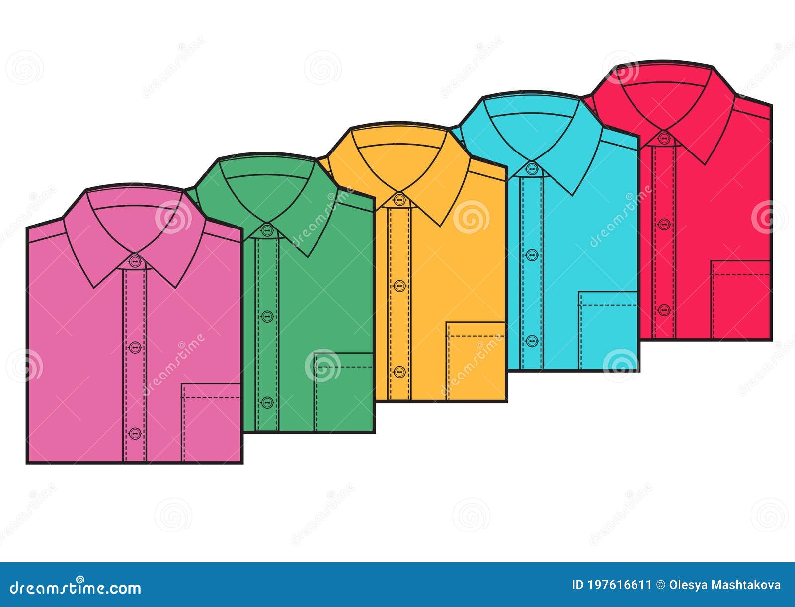 Men`s Blank Folded Shirt Template. Multicolored Shirts Set Stock Vector ...