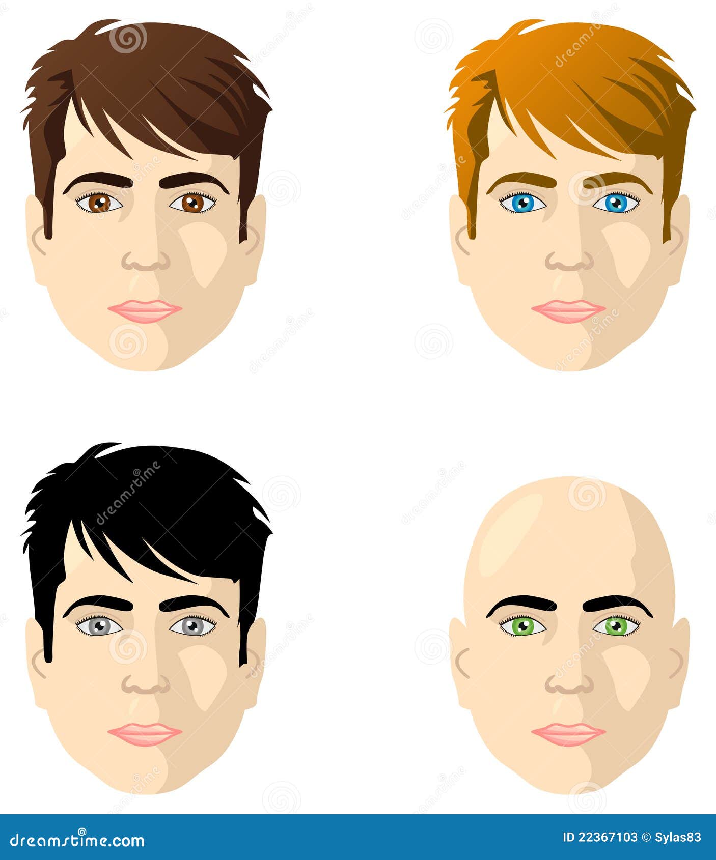 Men S Faces, Different Color Eyes and Hair Stock Vector - Illustration ...