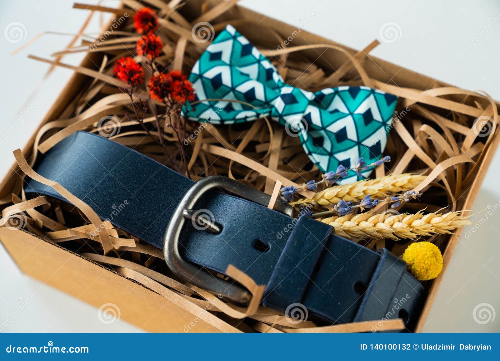 Wrapped Gift, Bow Tie and Belt, Gift for Man Stock Photo - Image of ...