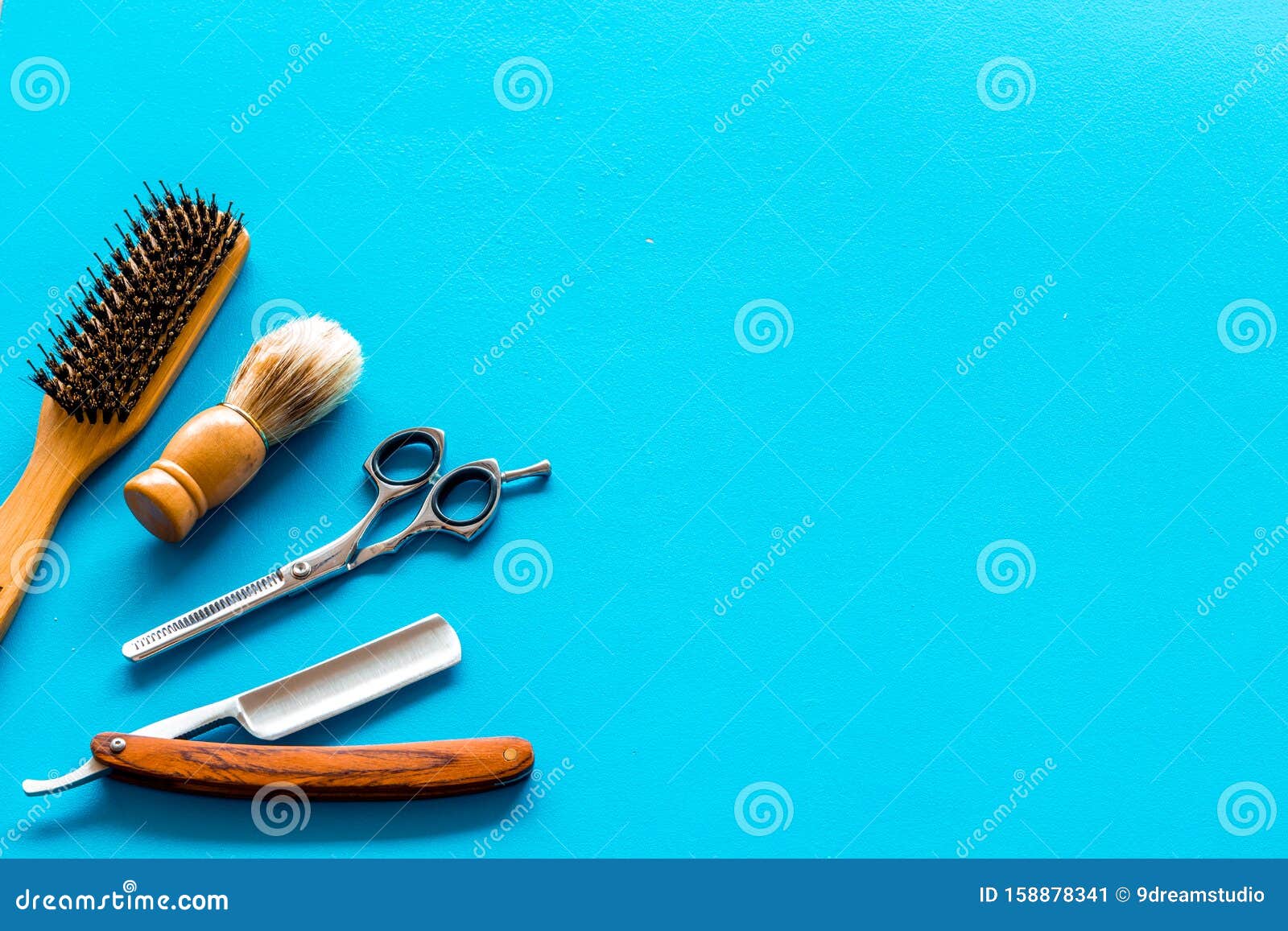 Men`s Shaving and Hairdressing Background on Blue Top View Space for ...