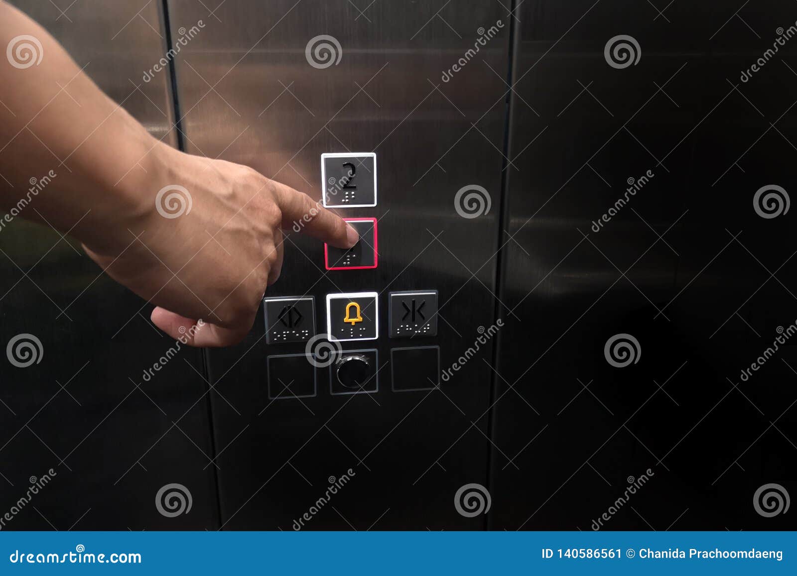 Men`s Hand with the Press of Control Buttons Interior Elevator Have ...