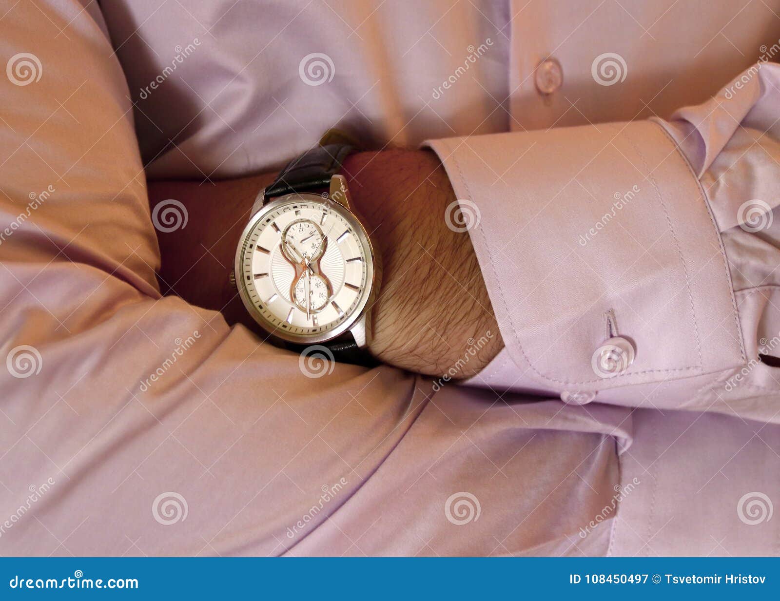 Men`s hand with a watch stock image. Image of shirt - 108450497