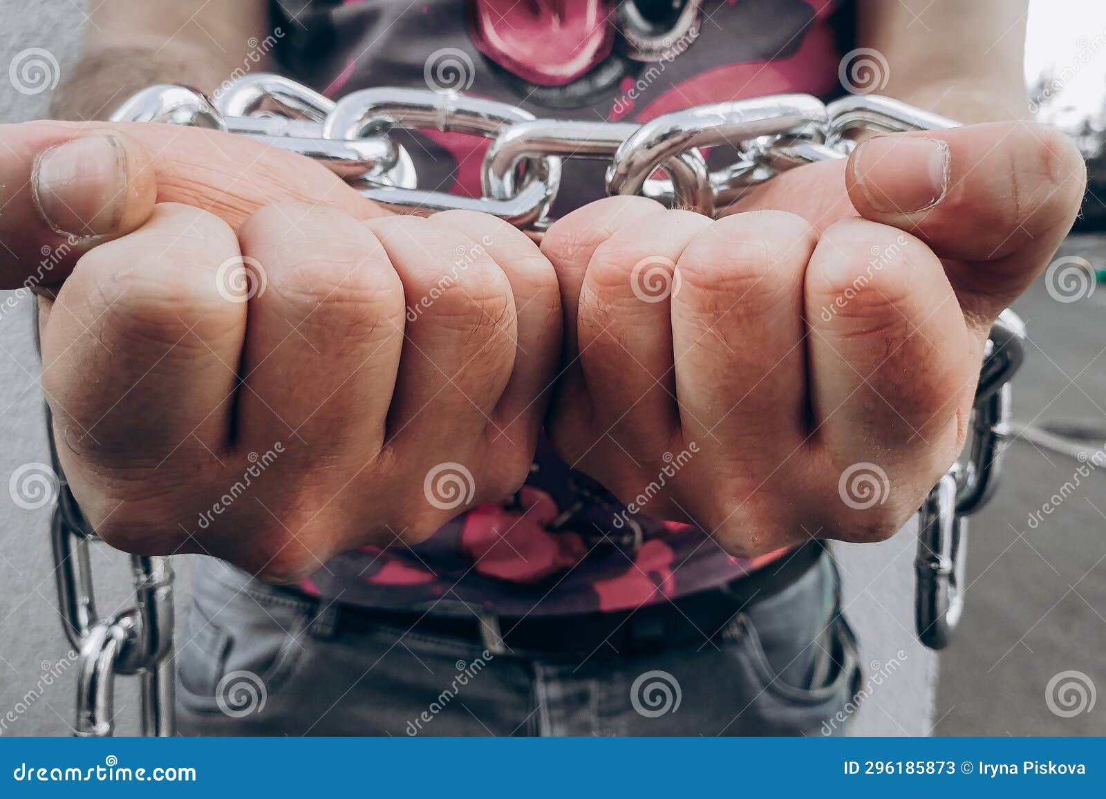 Men S Hands are Chained in Thick Steel Shackles Stock Image - Image of ...