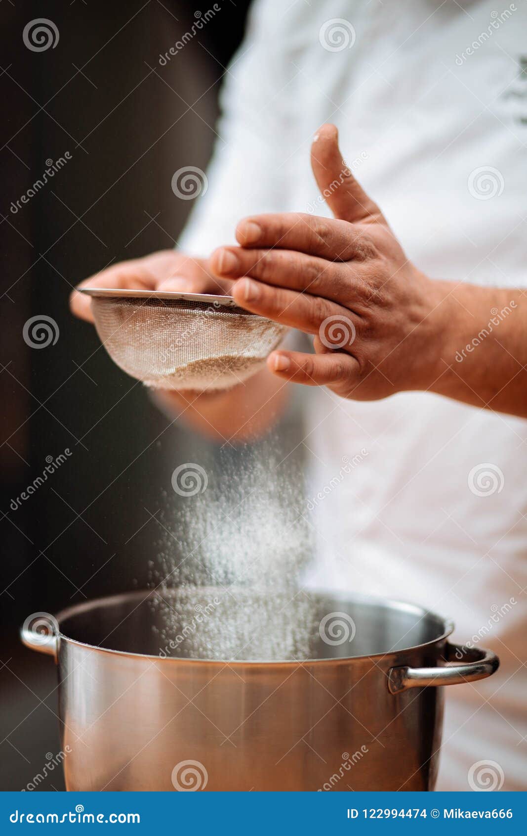 Men`s Hands Chef Sift the Flour Stock Photo - Image of dessert, flour ...