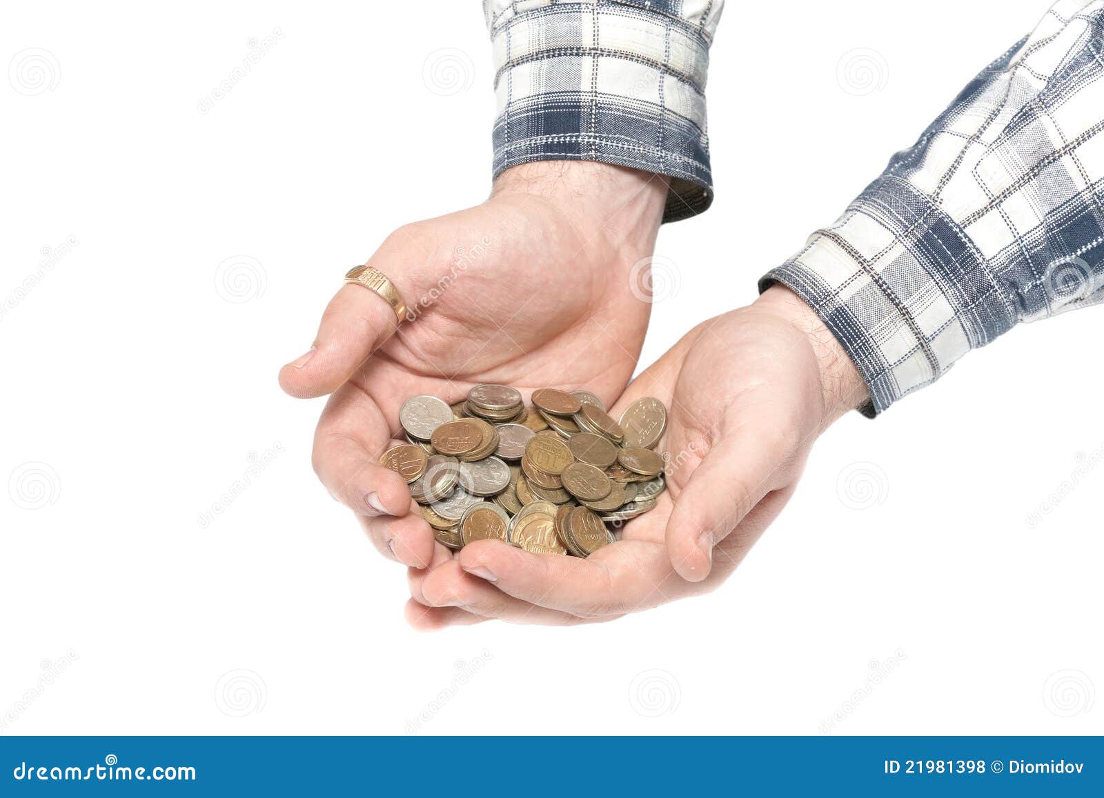 Men S Hands Hold the Coins on a White Background Stock Photo - Image of ...