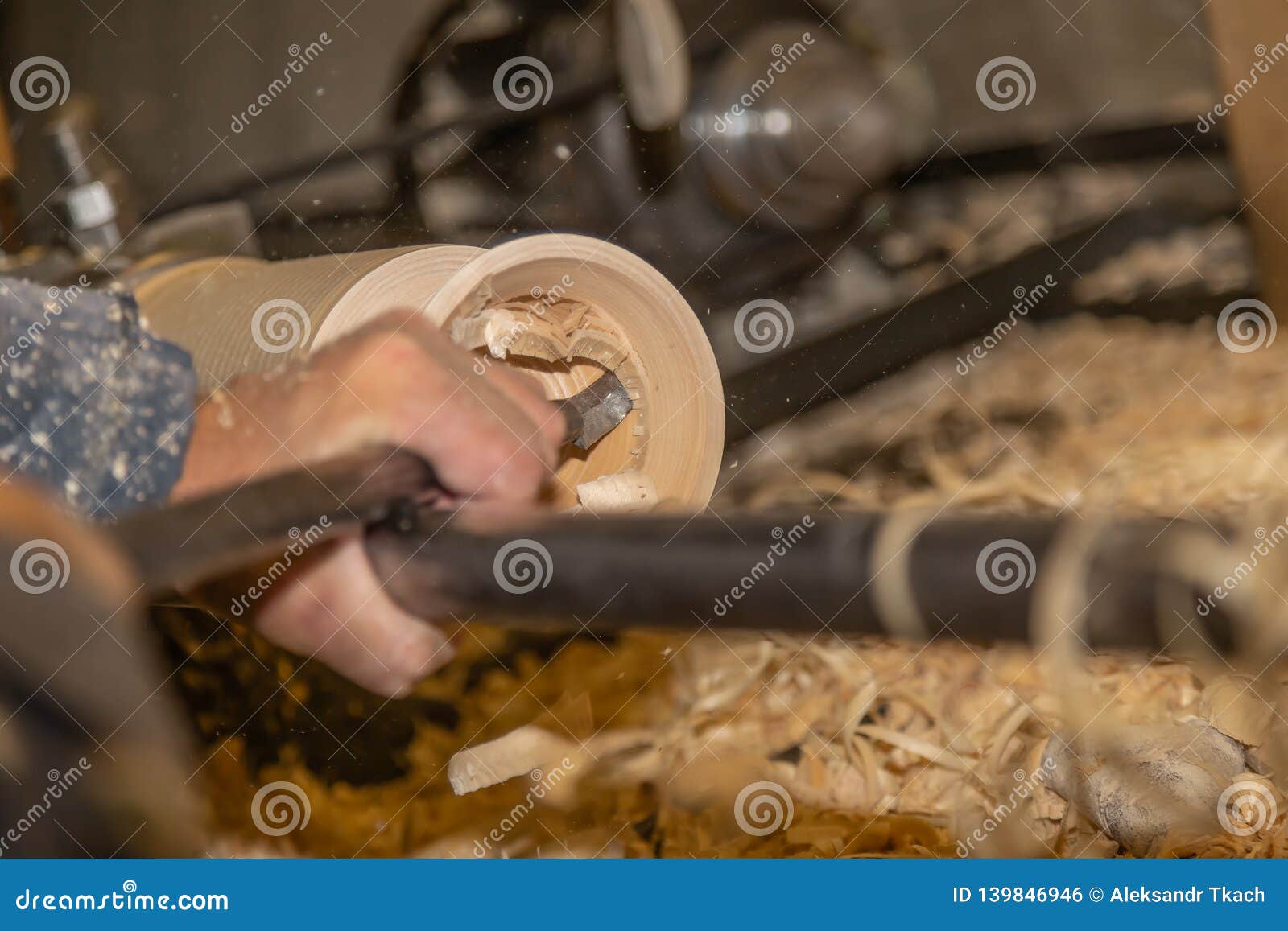 Men`s Hands Holding a Chisel Near the Lathe on Wood Stock Photo - Image ...
